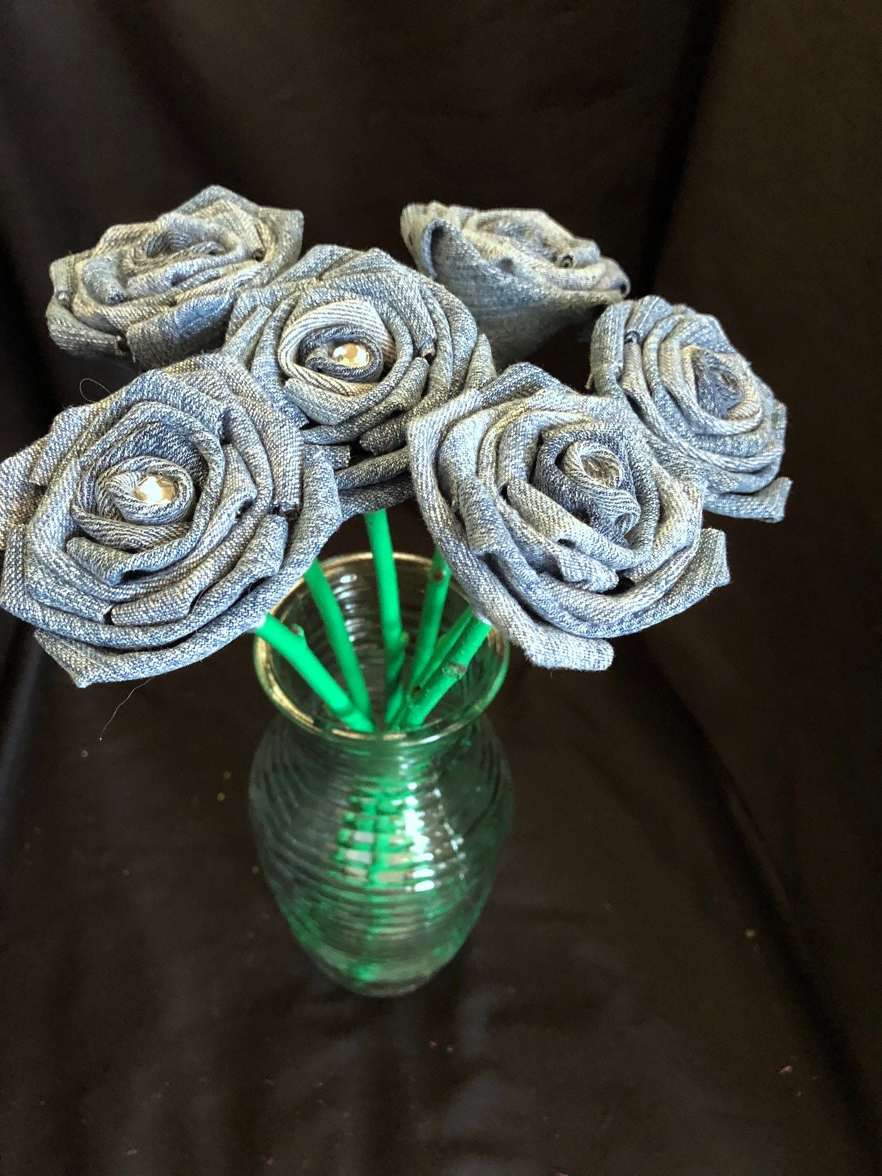 Upcycled Denim Roses with Stems Blue Jeans Roses Birthday | Etsy