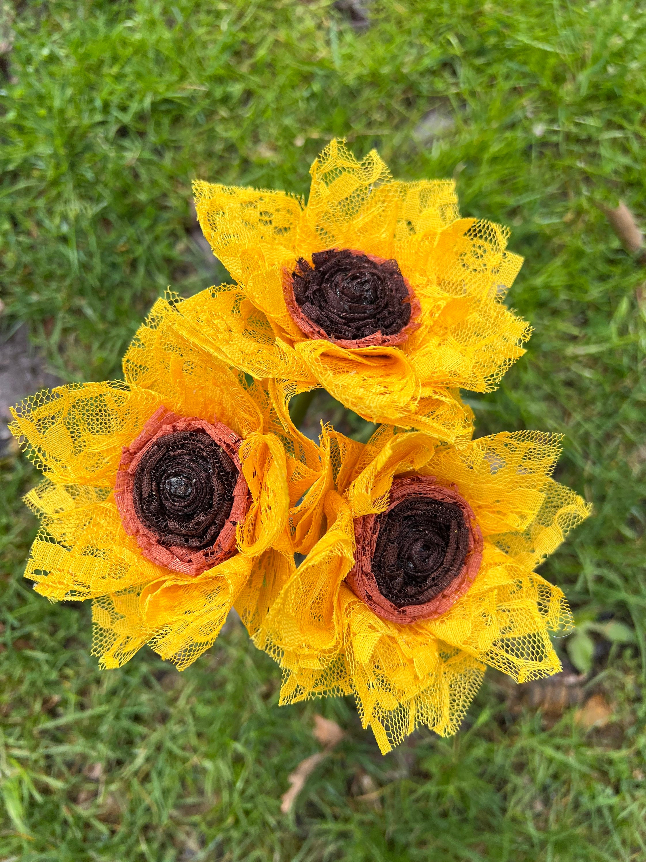 Lace Sunflowers With Stems, Lace Flower Bouquet, Lace Flowers, Lace ...