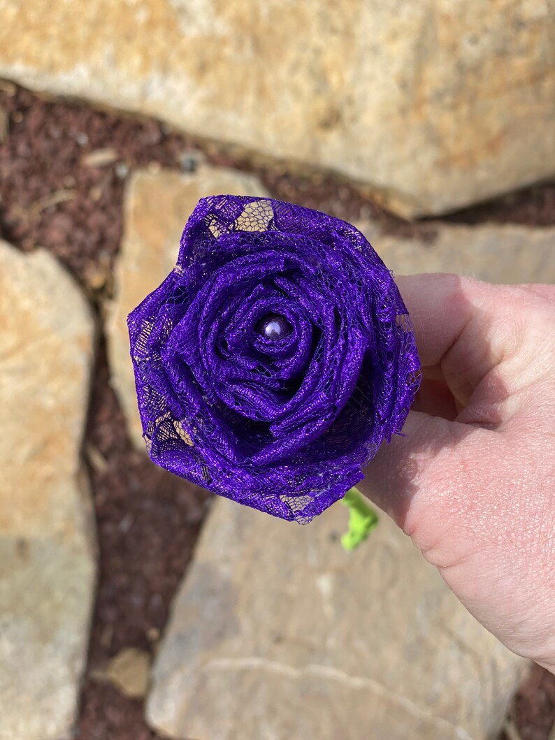 Royal Purple Lace Roses With Stem Lace Flower Bouquet Lace - Etsy
