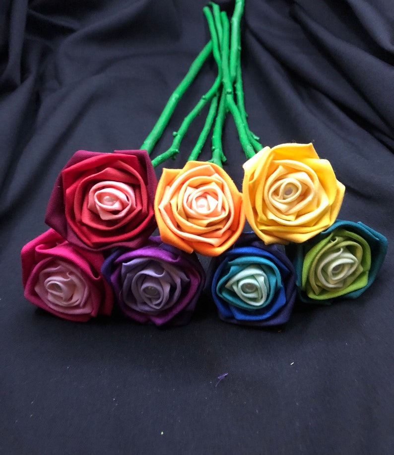 Ombre Rainbow Cotton Roses With Stems Rainbow Rose Wedding - Etsy