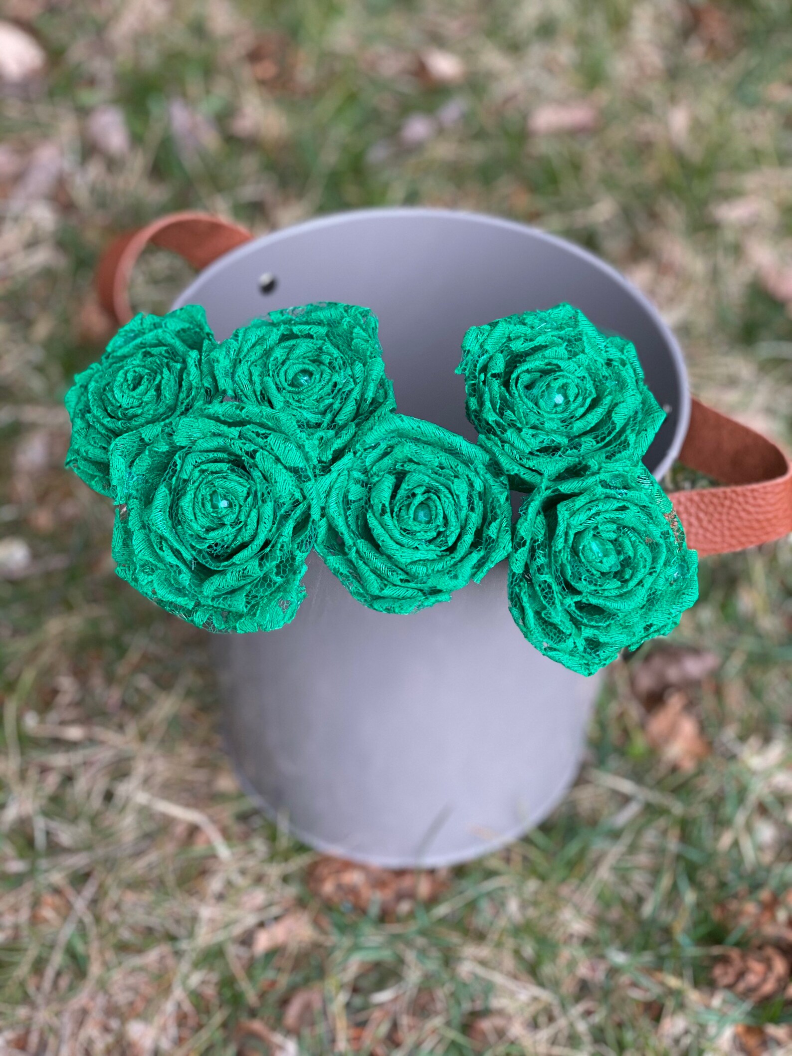 Kelly Green Lace Roses With Stems Lace Flower Bouquet Lace | Etsy