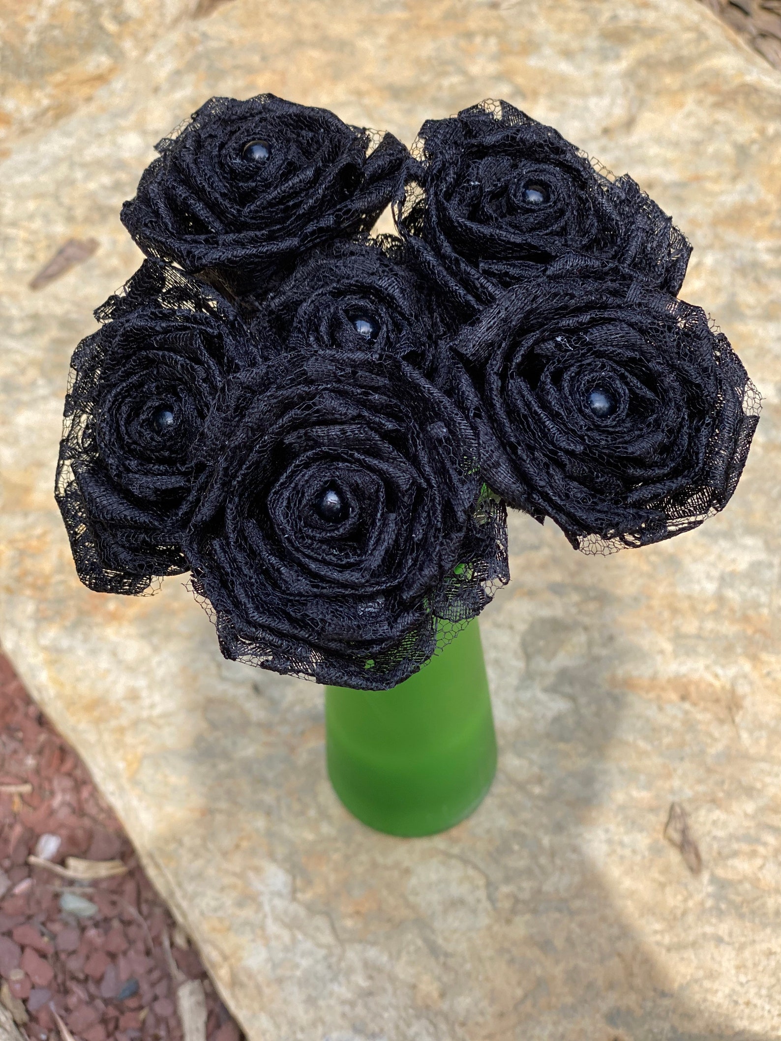 Black Lace Roses with Stems Lace Flower Bouquet Lace | Etsy