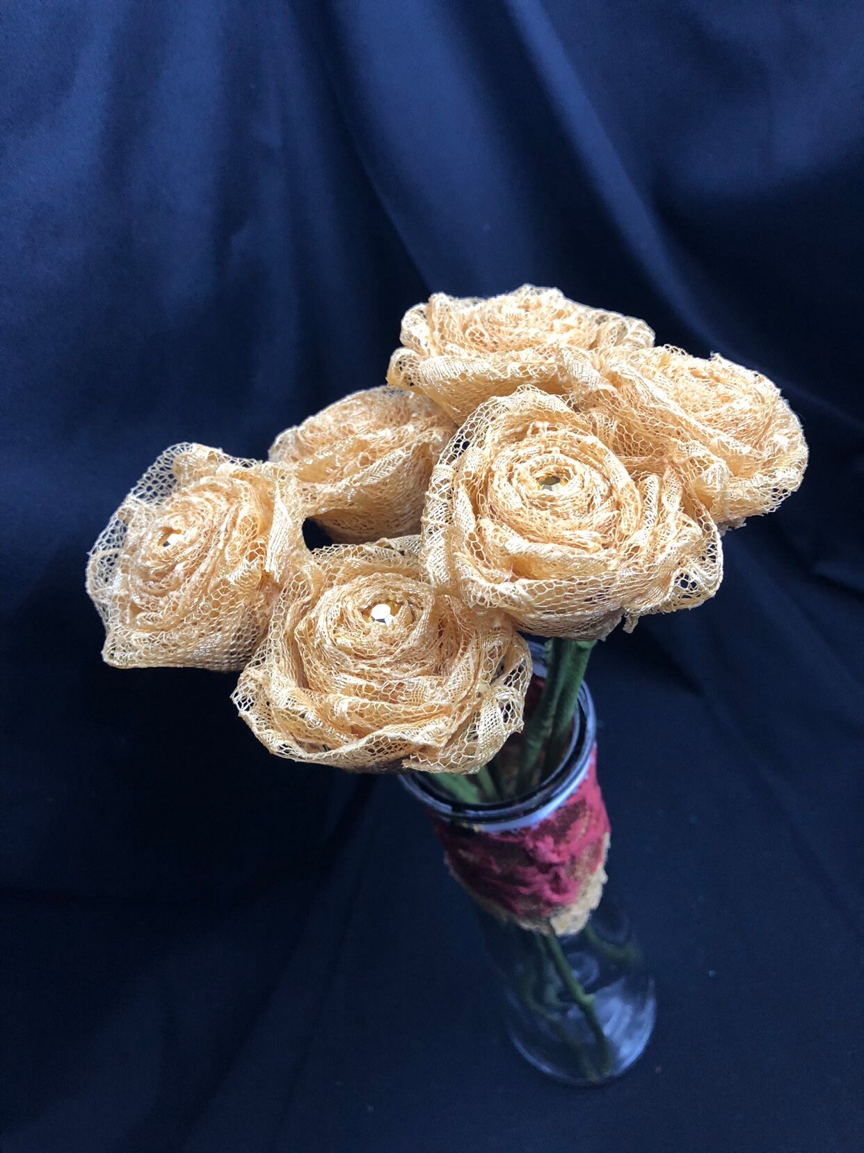 Gold Lace Roses with Stems Lace Flower Bouquet Lace Flowers | Etsy