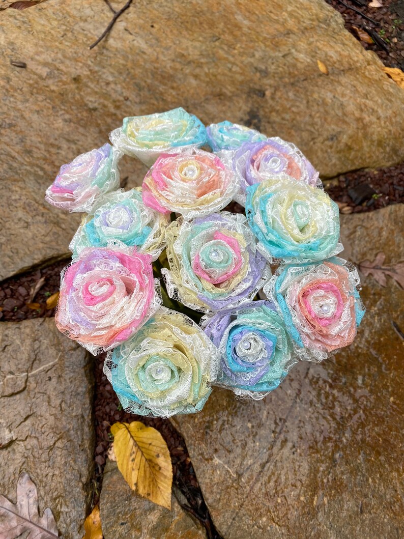 Opal Lace Roses With Stems, Lace Flower Bouquet, Lace Flowers, Lace ...