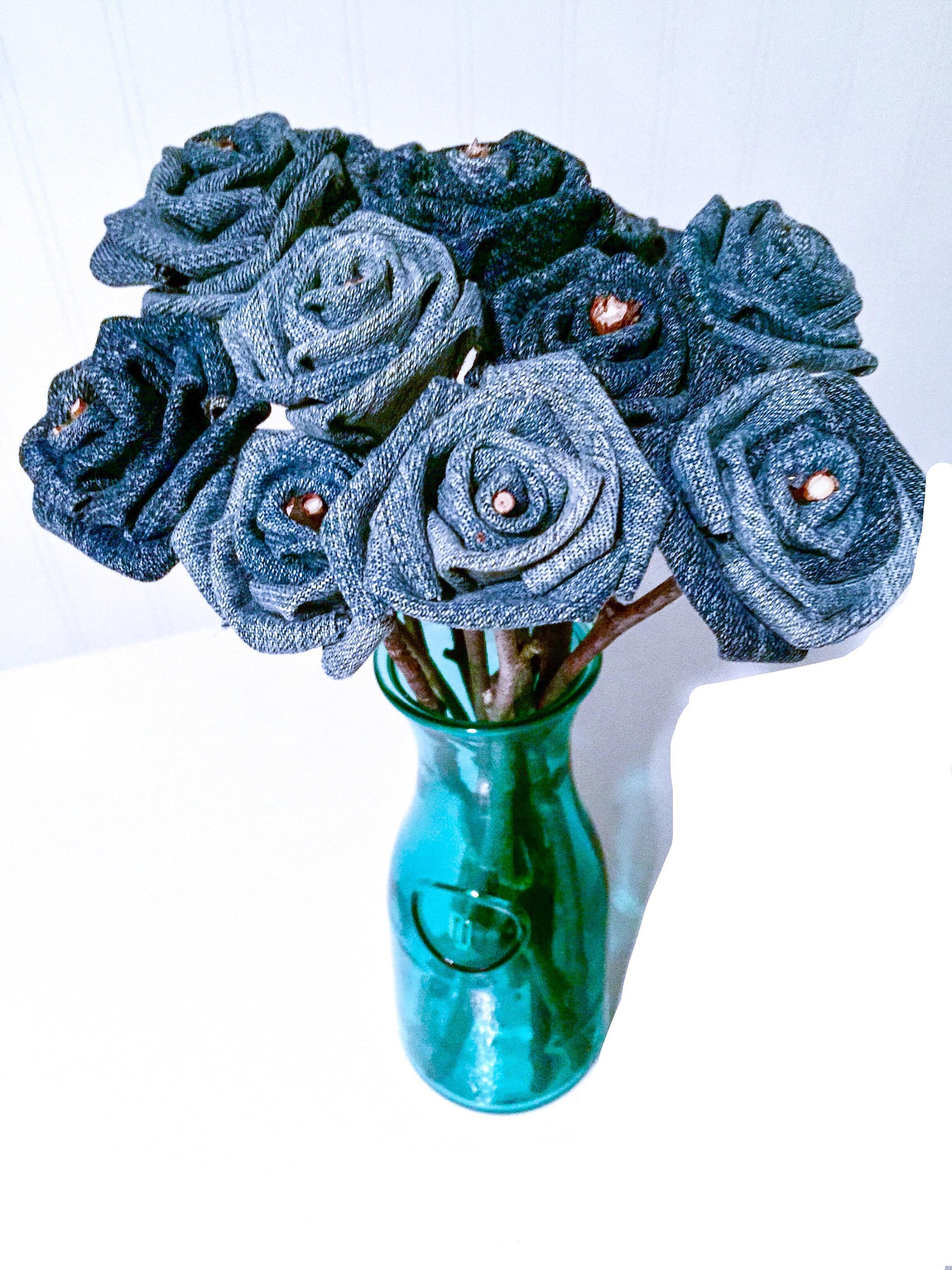Upcycled Denim Roses With Stems, Blue Jeans Roses, Birthday Gift, Eco ...