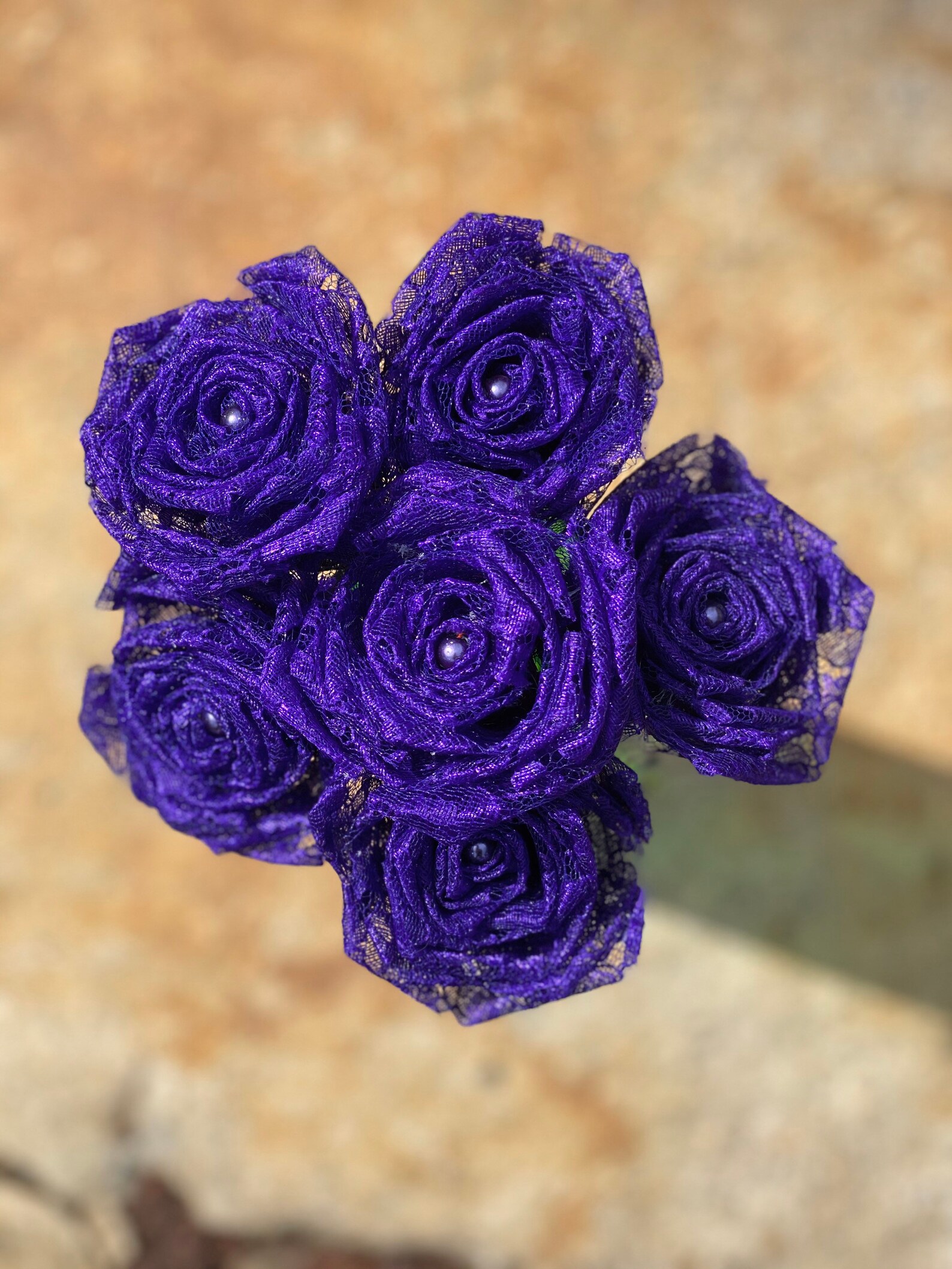Royal Purple Lace Roses With Stem Lace Flower Bouquet Lace - Etsy