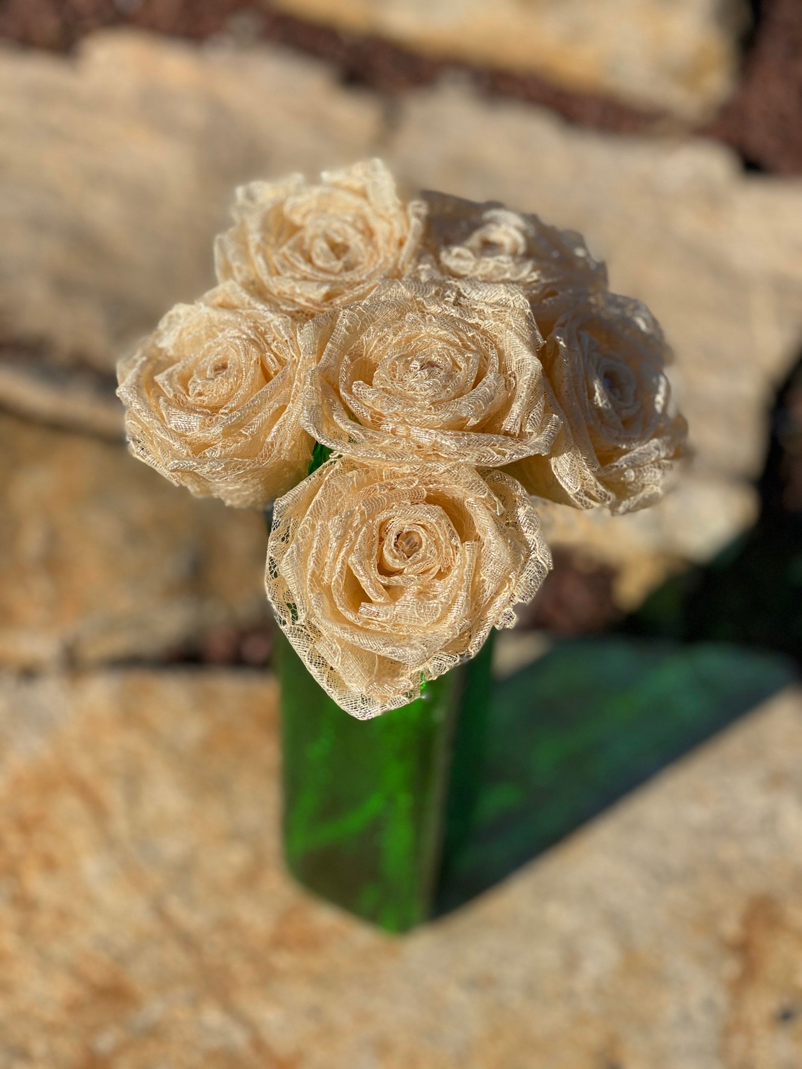 Champagne Lace Roses with Stems Lace Flower Bouquet Lace | Etsy