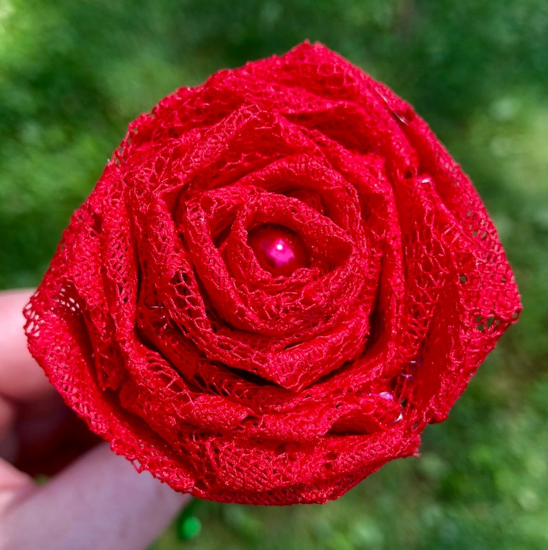 Red Lace Roses With Stems Red Lace Flower Bouquet Lace | Etsy