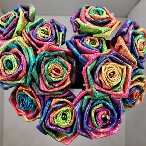 Glitter Rainbow Fabric Roses With Stems, Sparkly Roses, Valentines Day ...