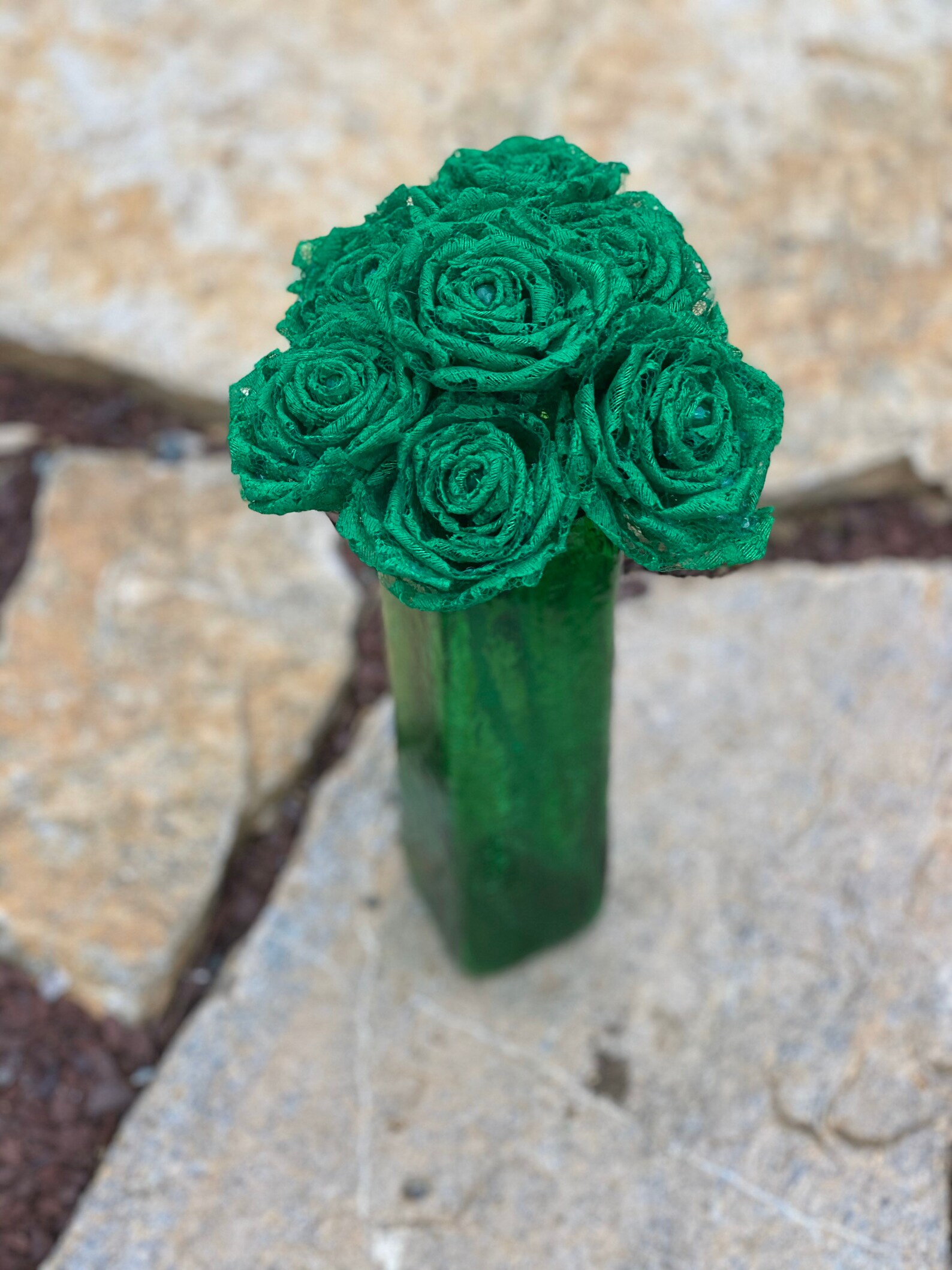 Kelly Green Lace Roses With Stems Lace Flower Bouquet Lace | Etsy