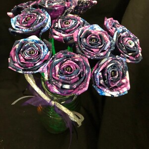 Galaxy Print Cotton Roses With Stems, Galaxy Gift, Space Lover, Galaxy ...