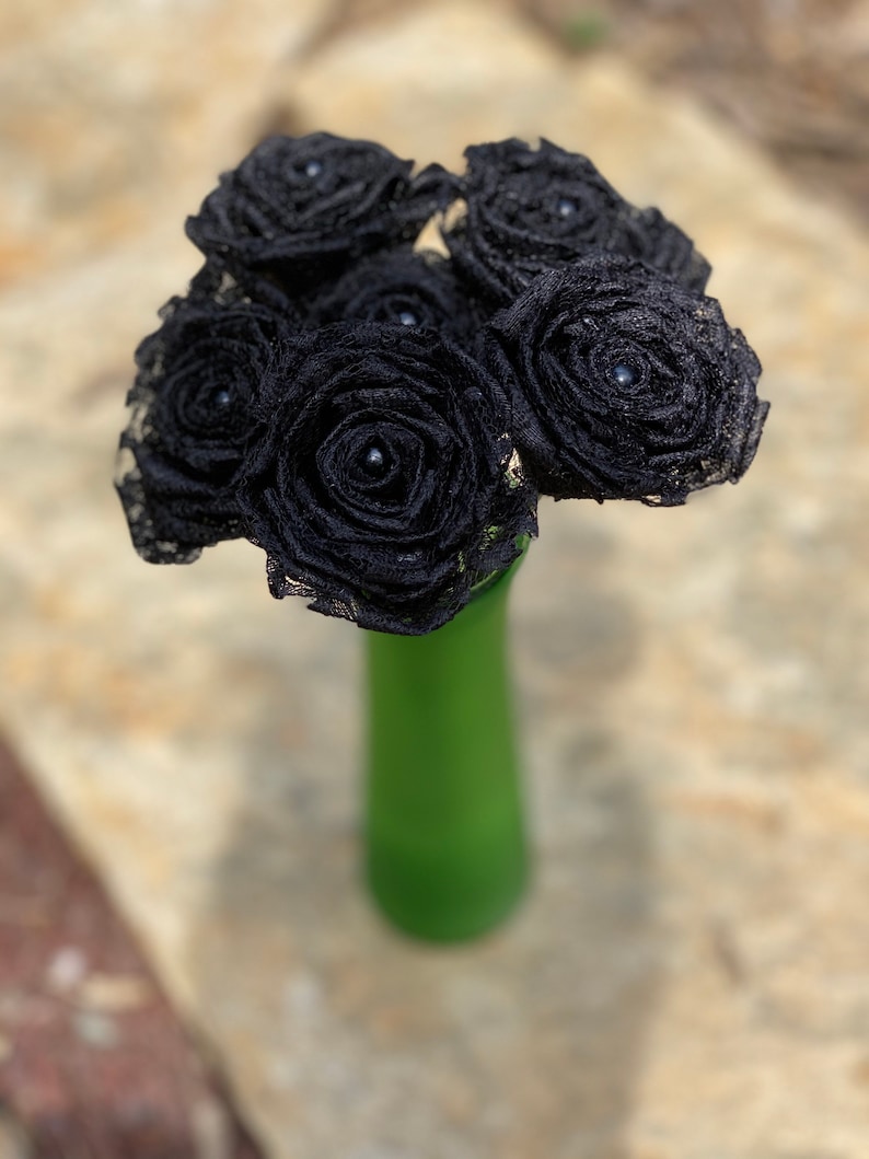 Black Lace Roses With Stems Lace Flower Bouquet Lace | Etsy