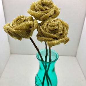 Gold Metallic Fabric Roses With Stems Gold Flower Bouquet - Etsy