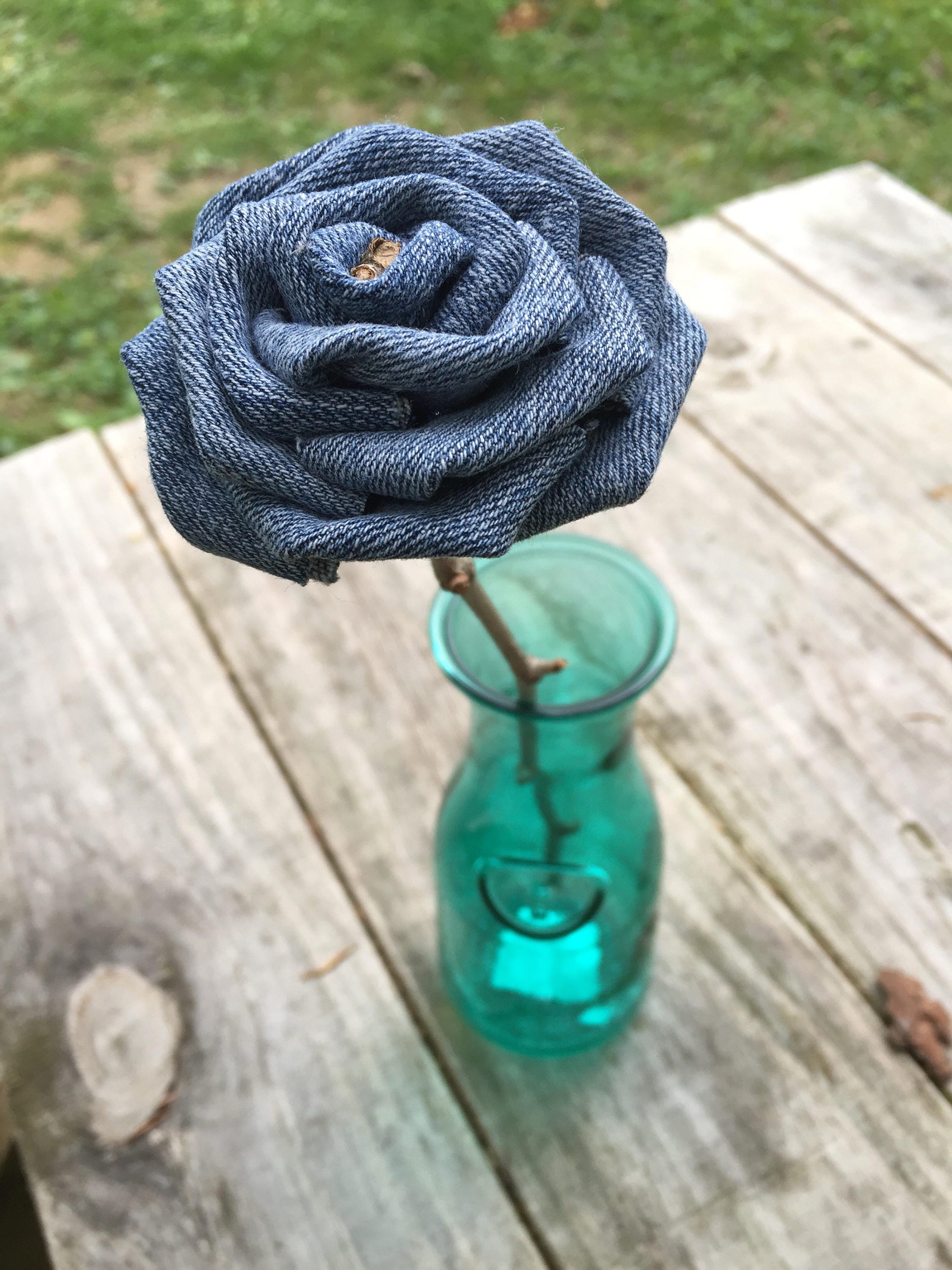 Upcycled Denim Roses With Stems, Blue Jeans Roses, Birthday Gift, Eco ...