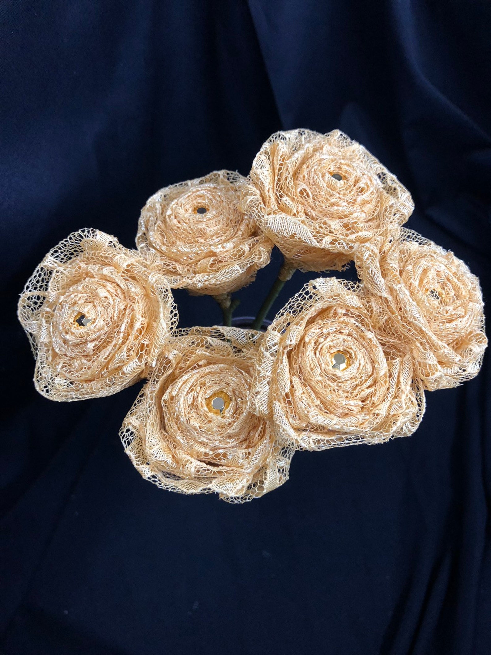 Gold Lace Roses With Stems, Lace Flower Bouquet, Lace Flowers, Lace ...