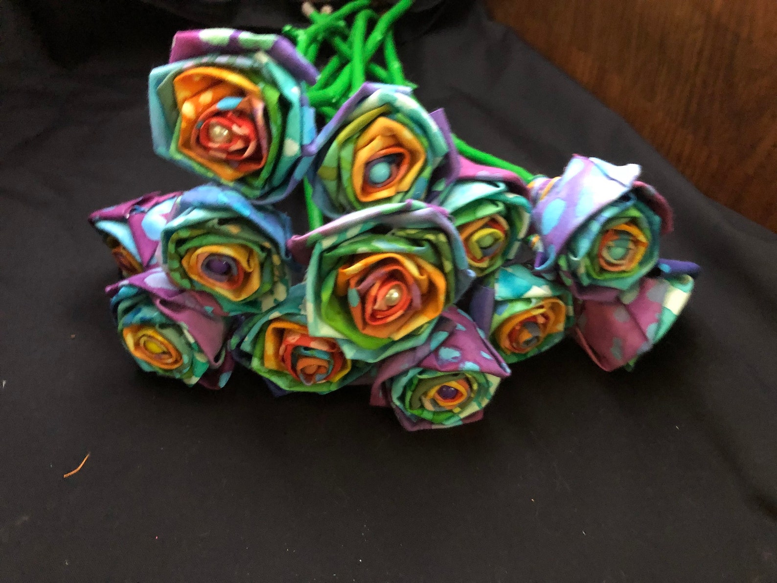 Tye Dye Rainbow Fabric Roses With Stems Wedding Bouquet - Etsy