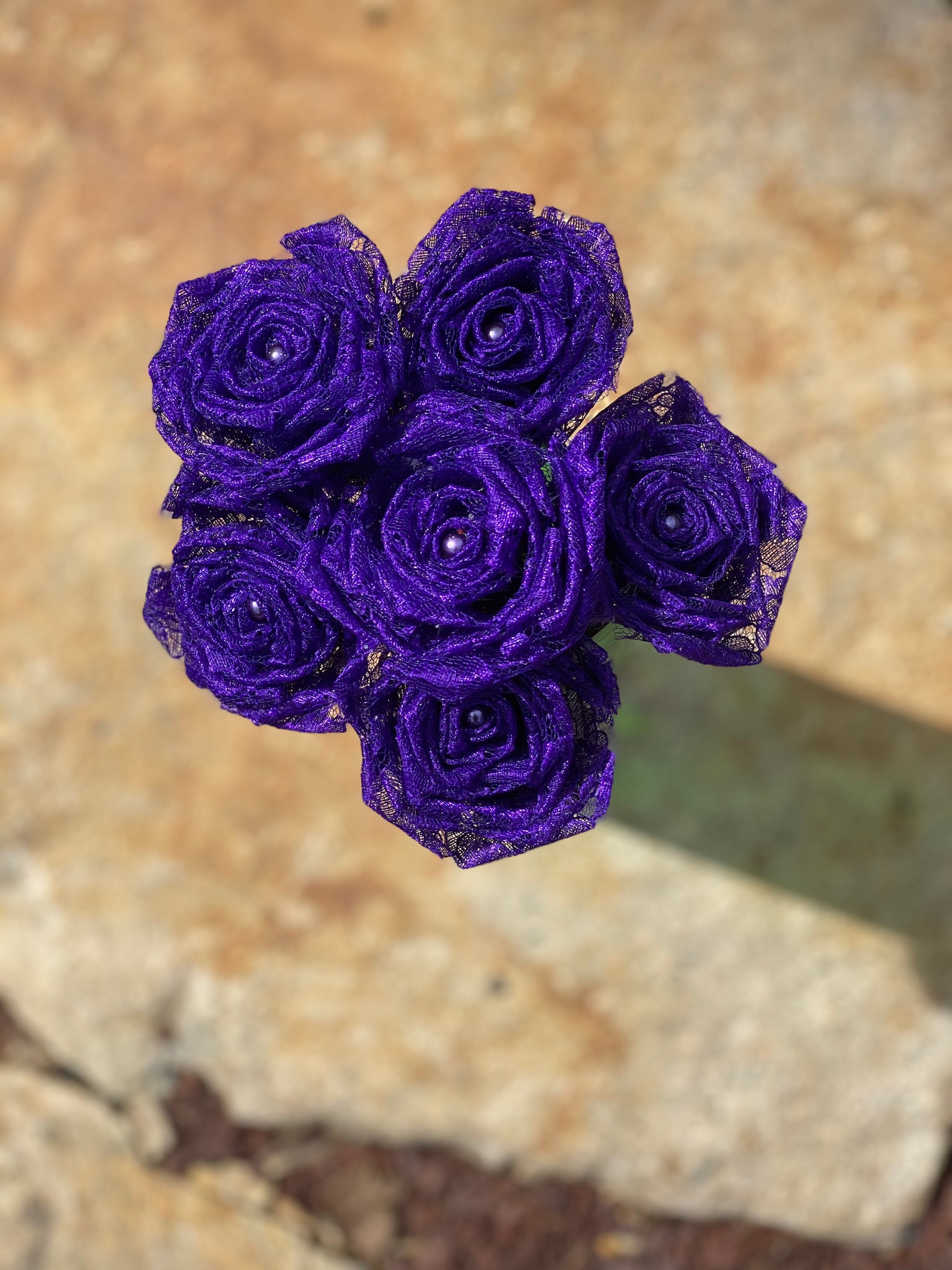 Royal Purple Lace Roses With Stem Lace Flower Bouquet Lace - Etsy