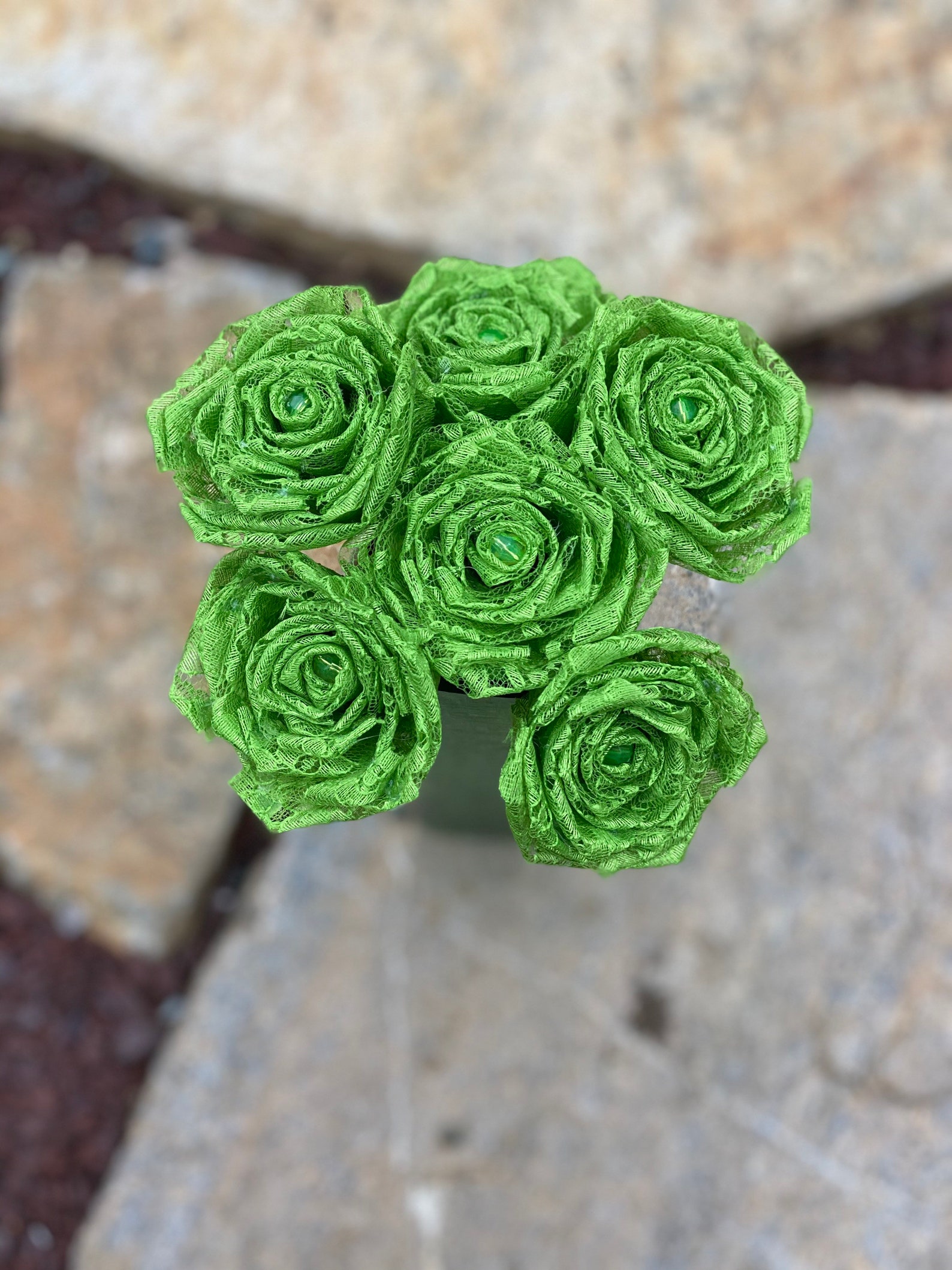 Lime Green Lace Roses With Stems Lace Flower Bouquet Lace - Etsy