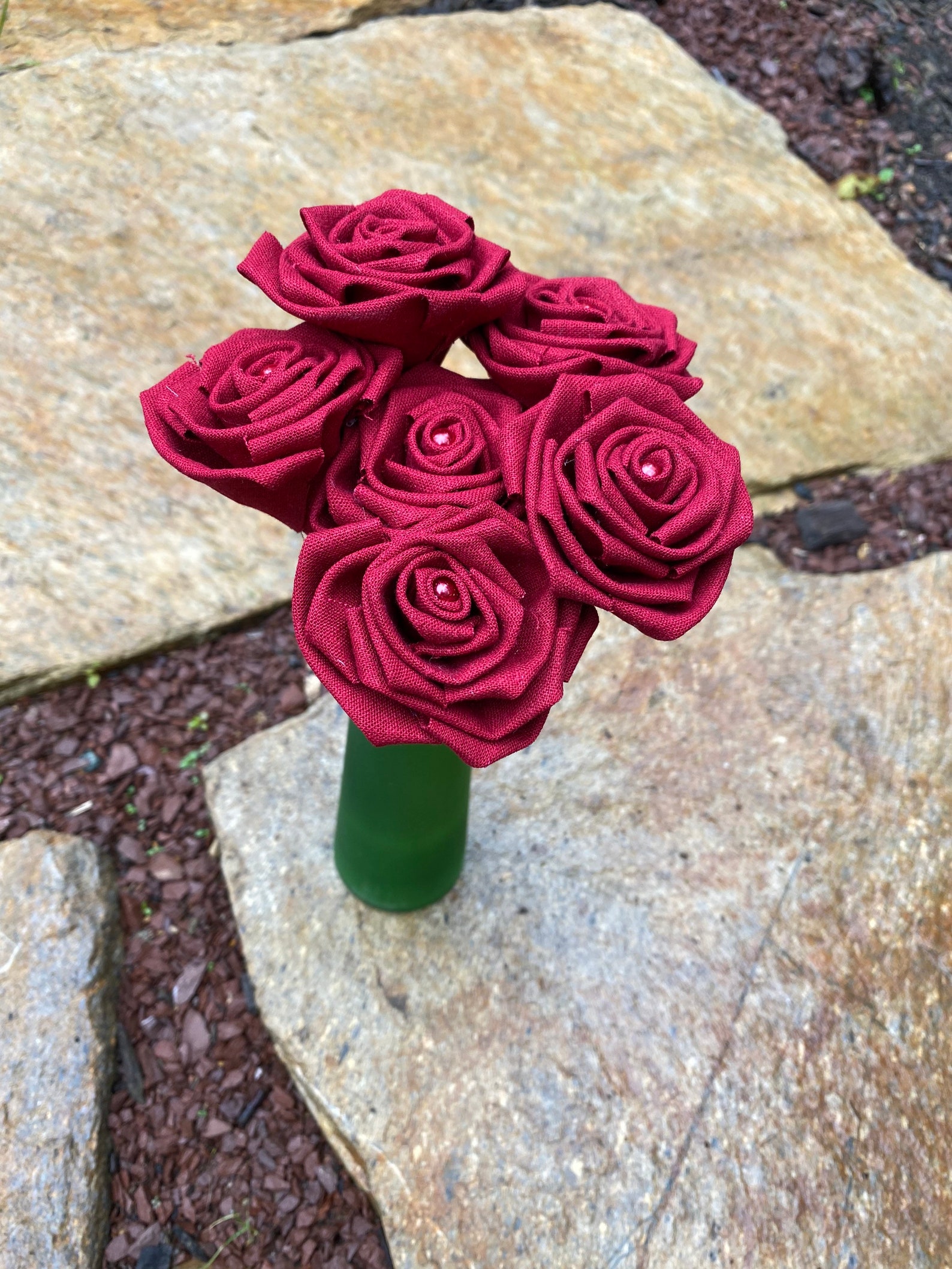 Red Linen Roses With Stems Linen Flower Bouquet Linen | Etsy