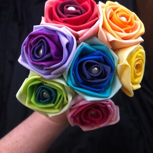 Ombre Rainbow Cotton Roses With Stems, Rainbow Rose Wedding Bouquet ...