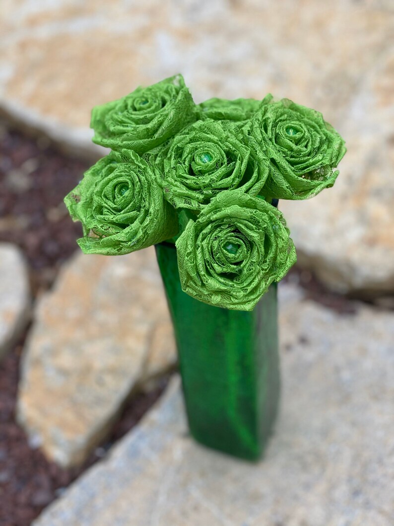 Lime Green Lace Roses With Stems Lace Flower Bouquet Lace - Etsy