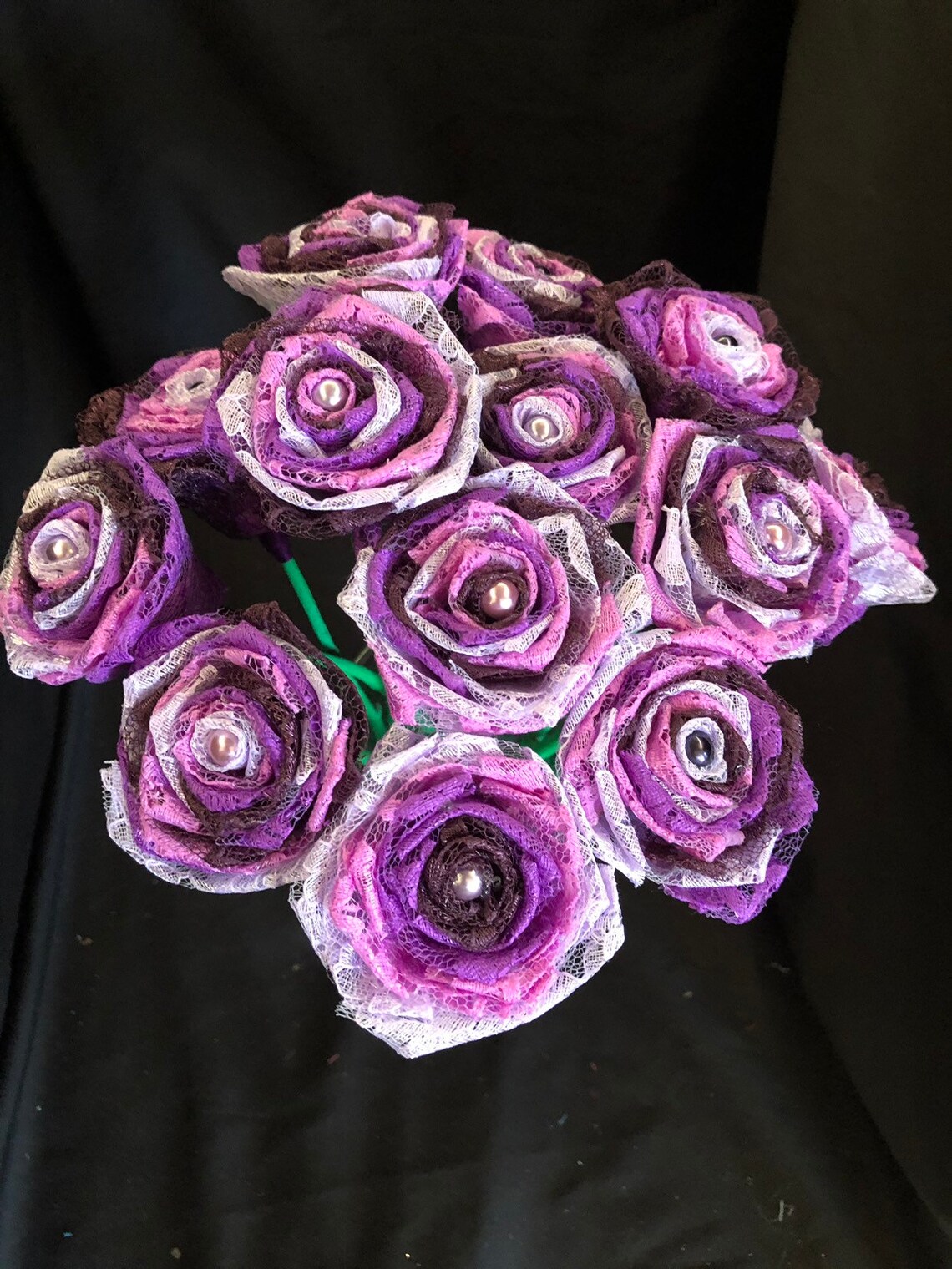 Purple Lace Roses With Stems Lace Flower Bouquet Purple Lace - Etsy