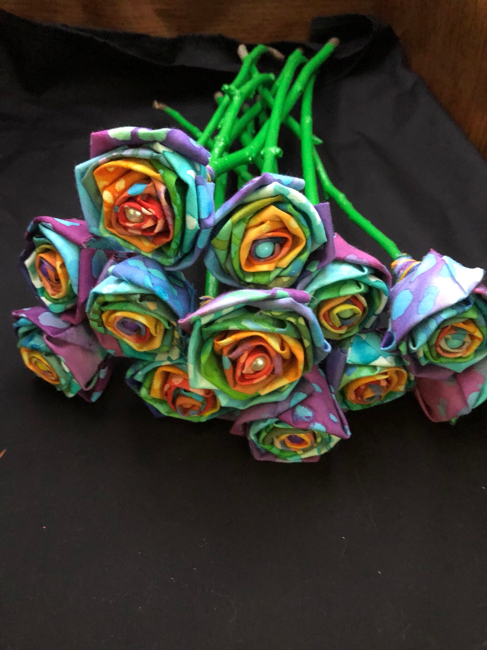 Tye Dye Rainbow Fabric Roses With Stems Wedding Bouquet - Etsy