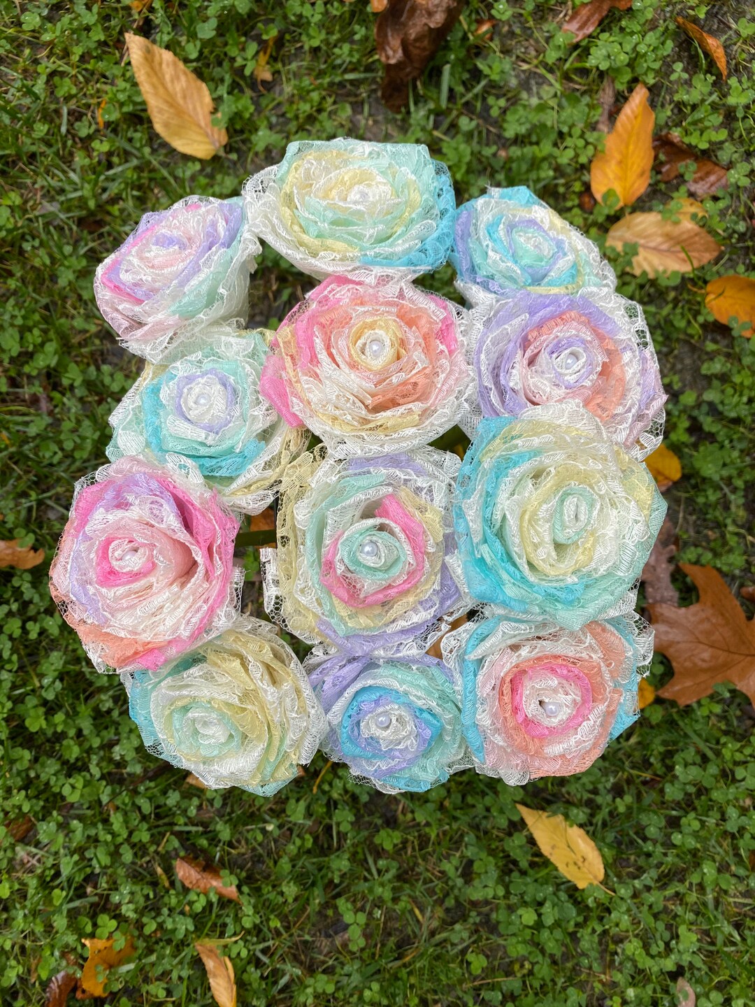 Opal Lace Roses With Stems, Lace Flower Bouquet, Lace Flowers, Lace ...