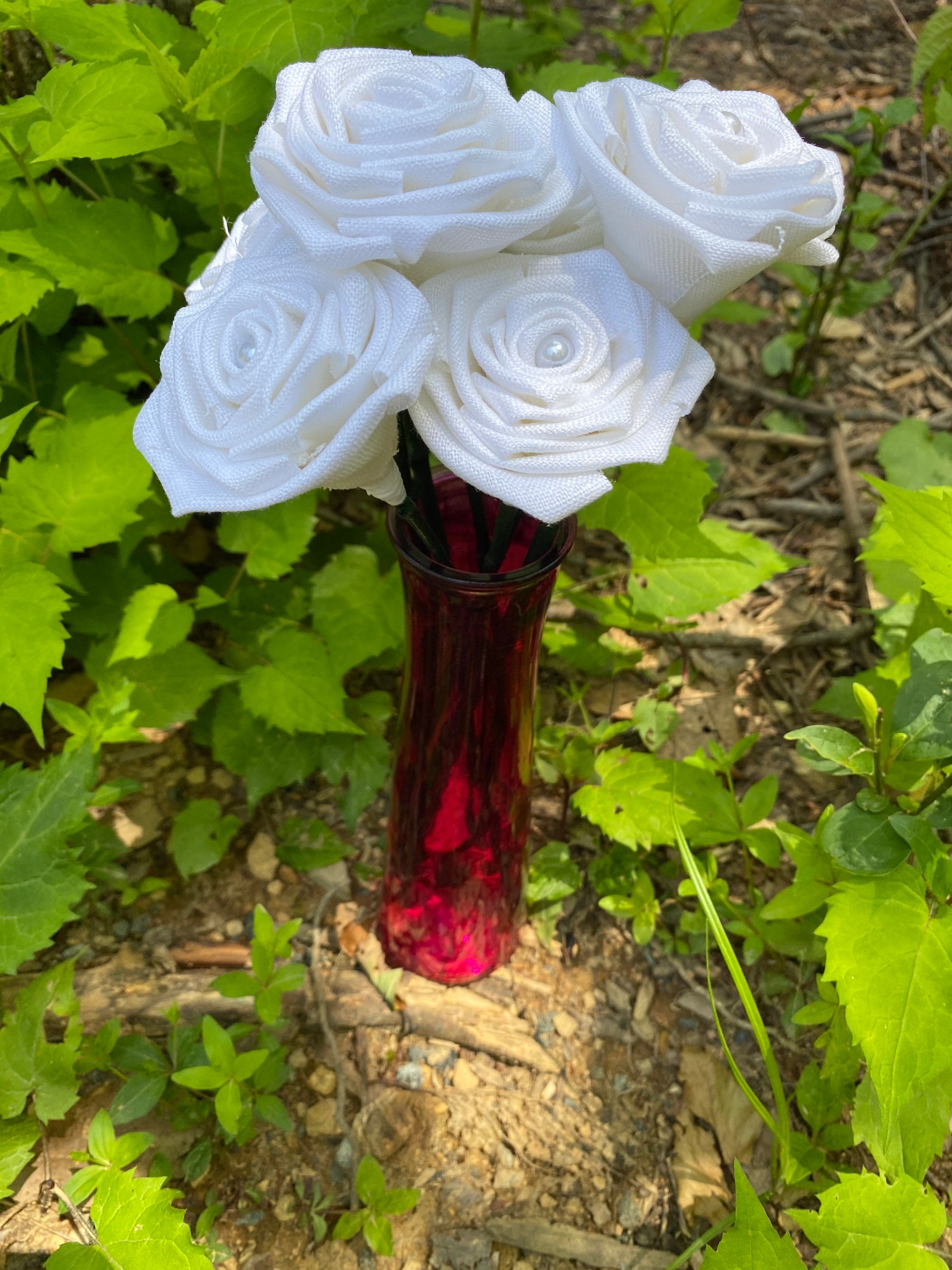 White Linen Roses with Stems Linen Flower Bouquet Linen | Etsy