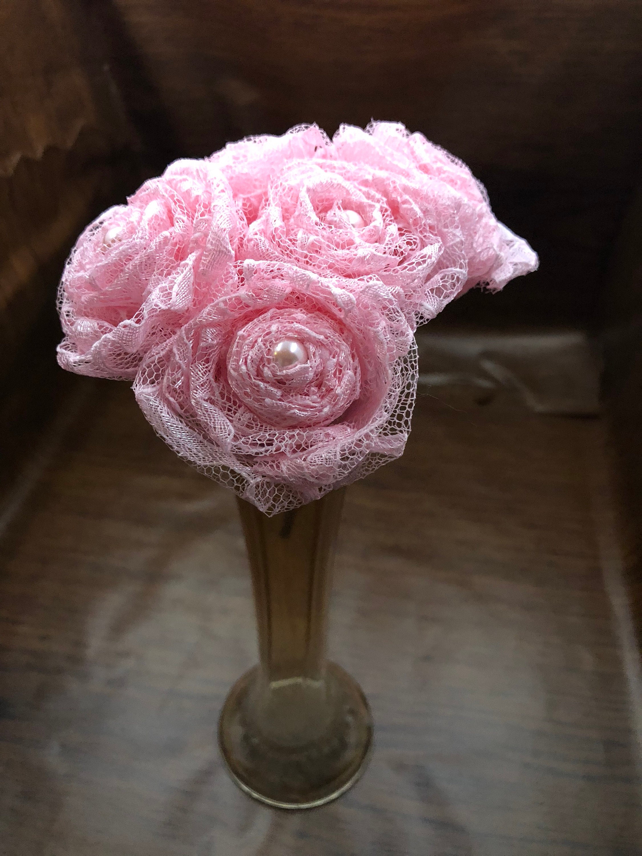 Pink Lace Roses with Stems Pink Lace Flower Bouquet Pink | Etsy