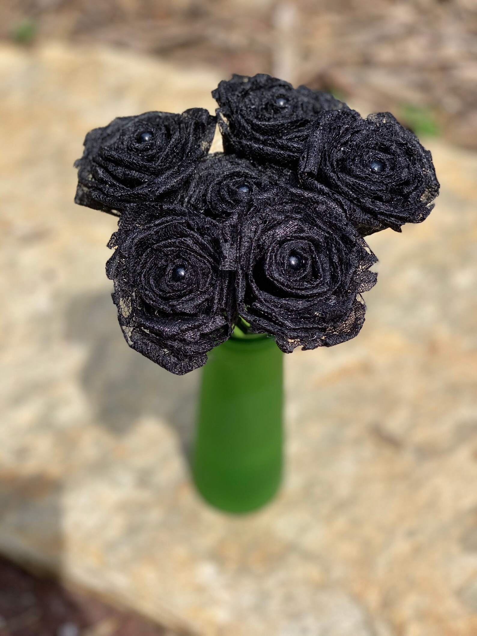 Black Lace Roses With Stems Lace Flower Bouquet Lace | Etsy