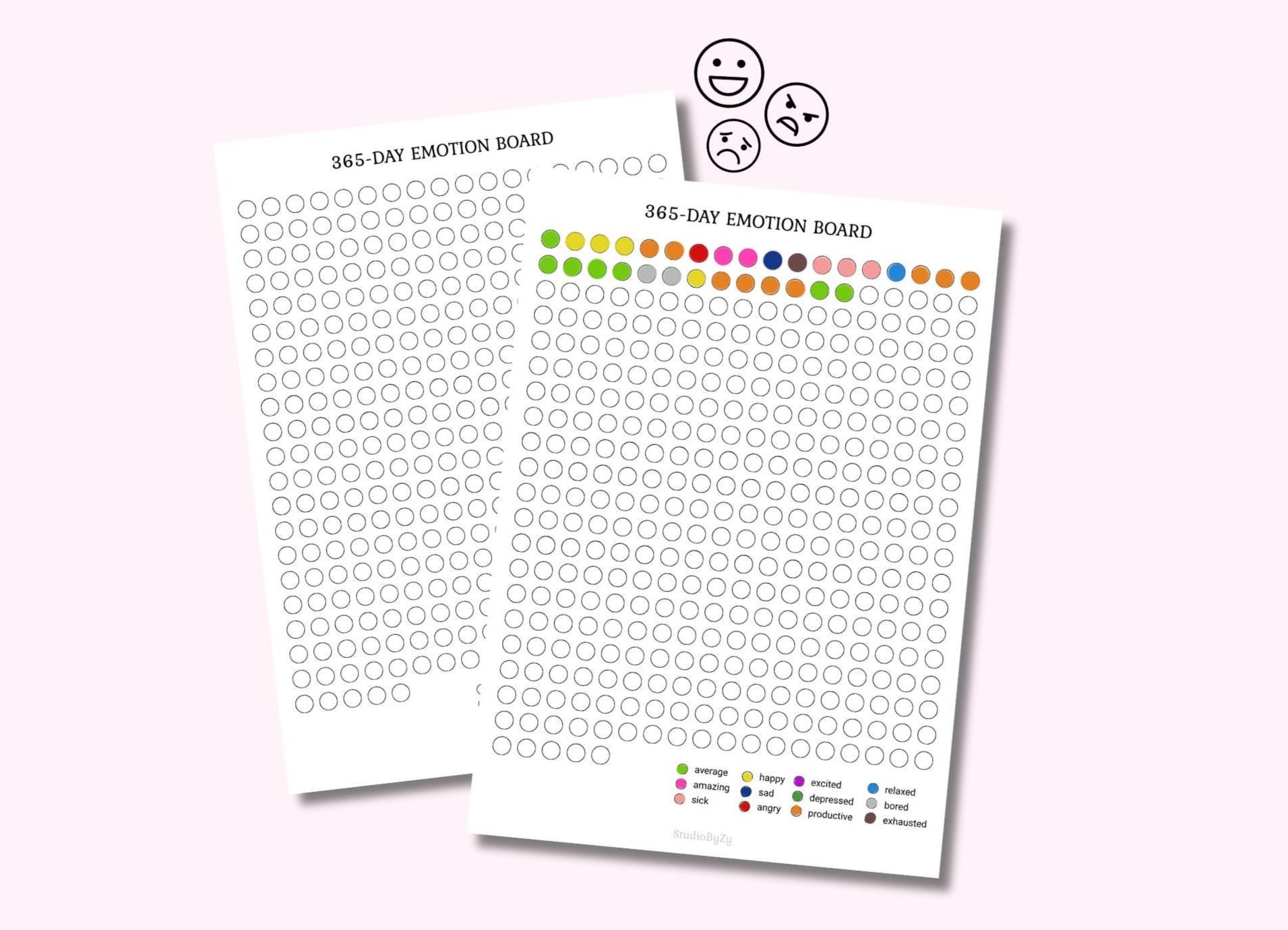 365 Day Emotion Board | Mood Tracker Printable | A4 & Letter - Etsy
