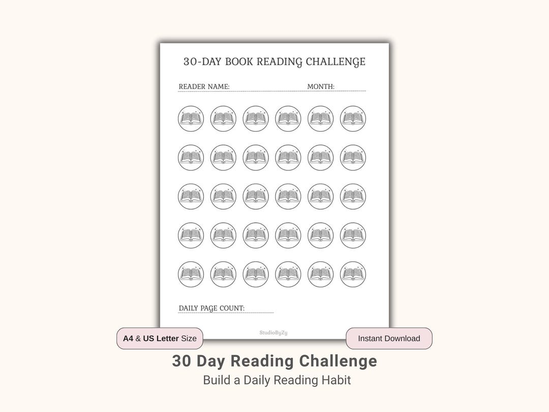 30 Day Reading Challenge Printable | A4 & Letter Size | Minimal Reading ...