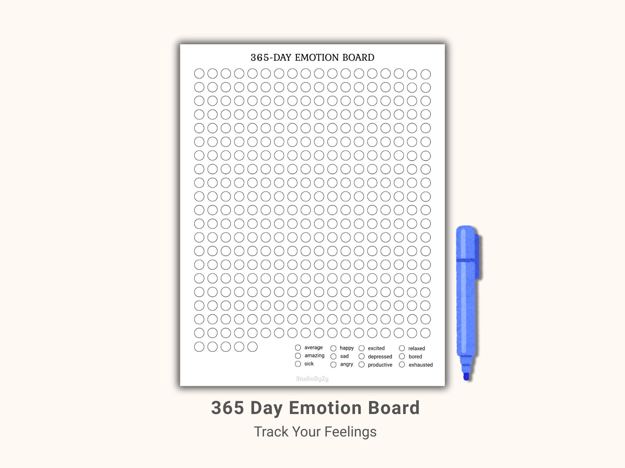 365 Day Emotion Board | Mood Tracker Printable | A4 & Letter - Etsy