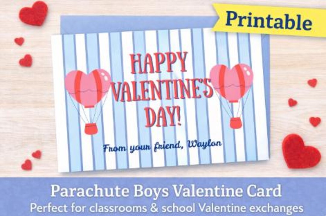 Parachute Valentine's Day Card - Kid's Classroom Valentine - Etsy