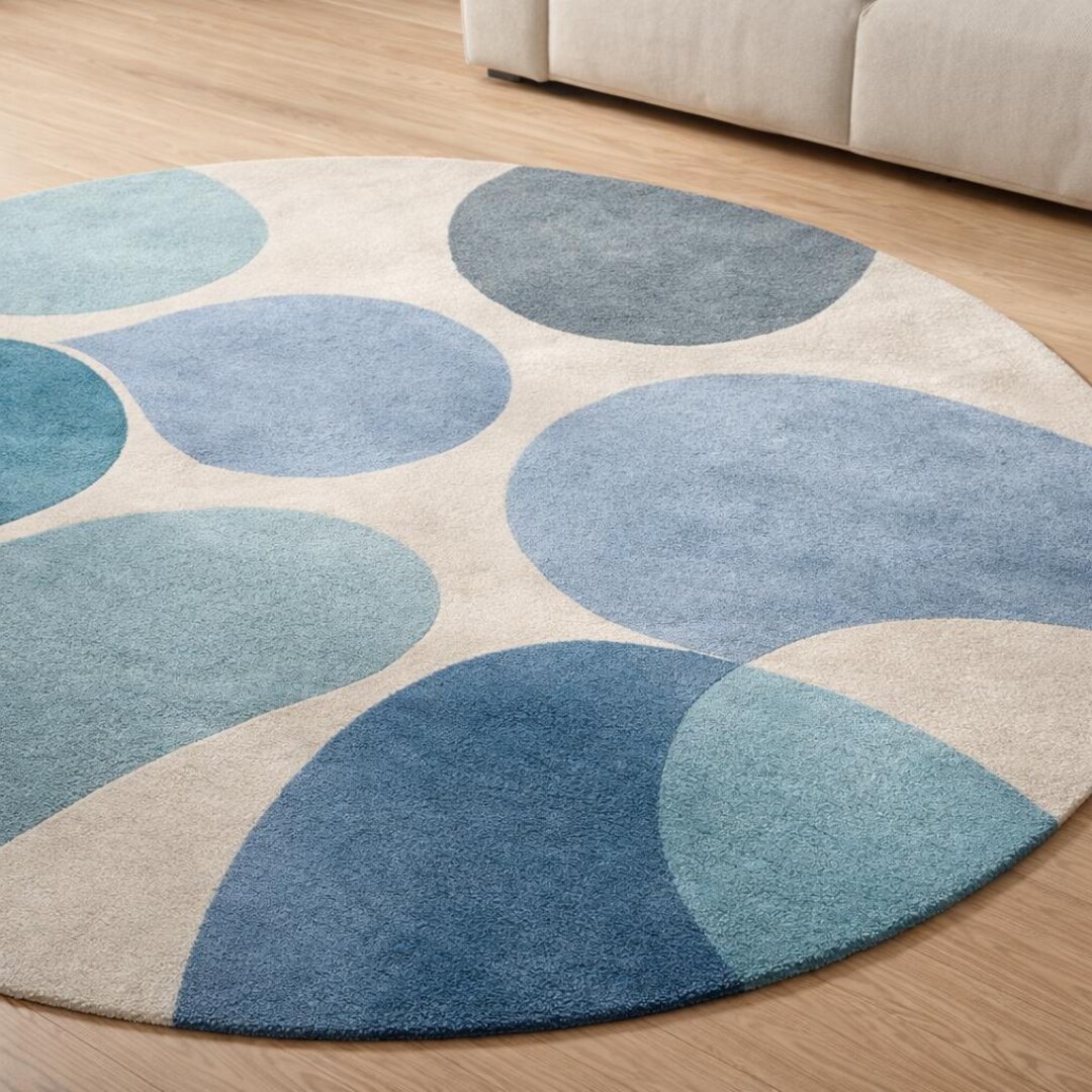 Modern Blue Circle Tufted Area Rug - Handmade Abstract Carpet for ...