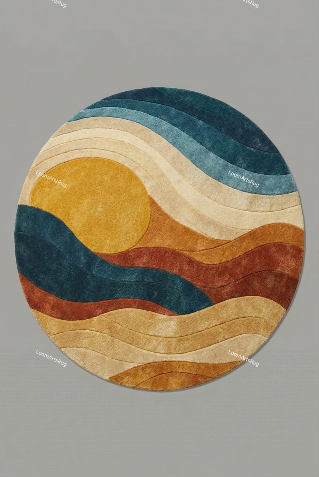 Luxury Round Abstract Area Rug – Modern Neutral Wave Design Handmade ...