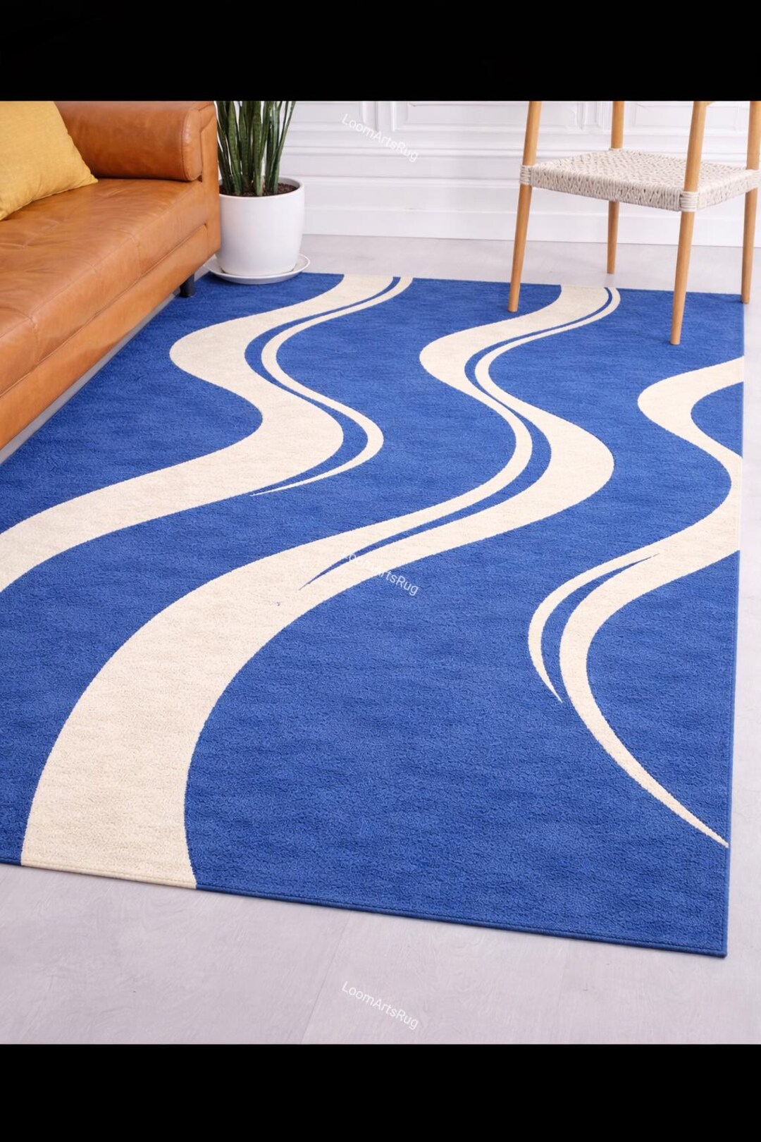 Abstract Blue Wave Hand Tufted Area Rug | Modern Bedroom Rug | Blue ...