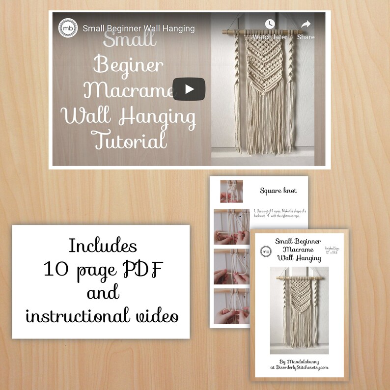 Small Beginner Macrame Wall Hanging Pattern PDF and Video - Etsy