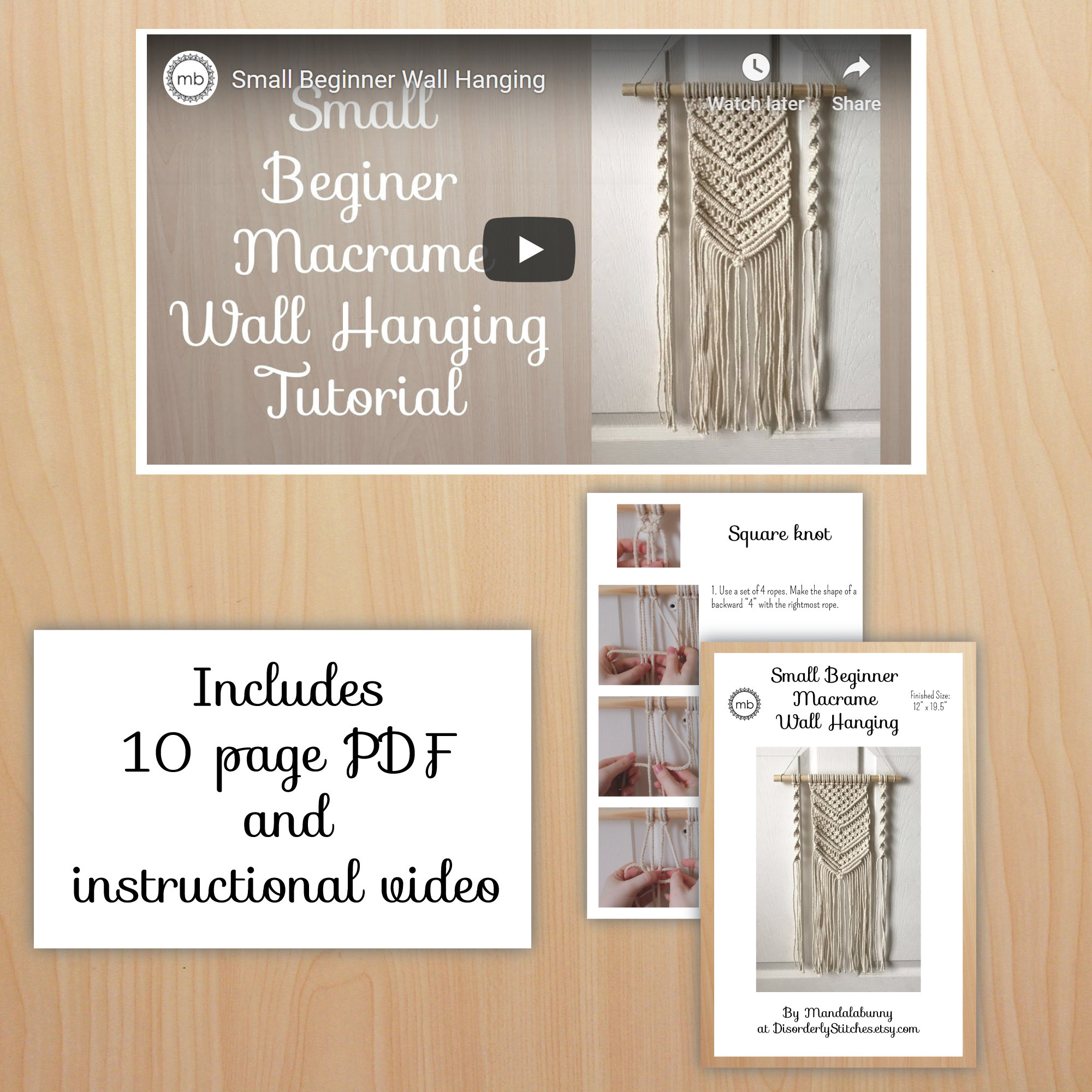 Small Beginner Macrame Wall Hanging Pattern PDF and Video - Etsy