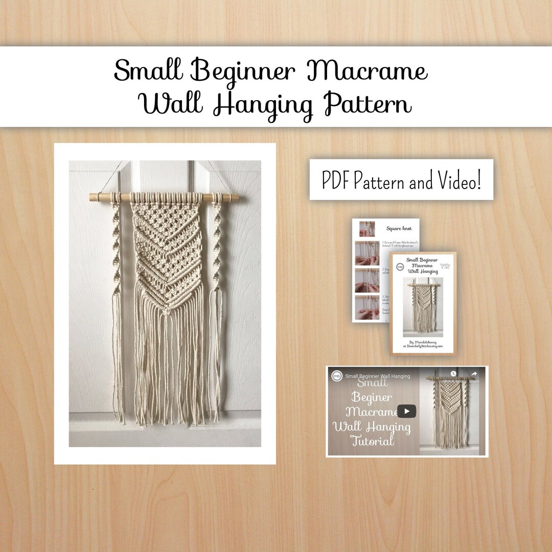 Small Beginner Macrame Wall Hanging Pattern, PDF and Video Tutorial ...