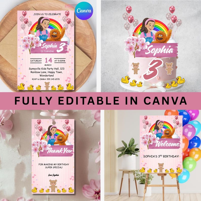 Ms Rachel Birthday Party Bundle | Editable Invitation, Cake Topper ...