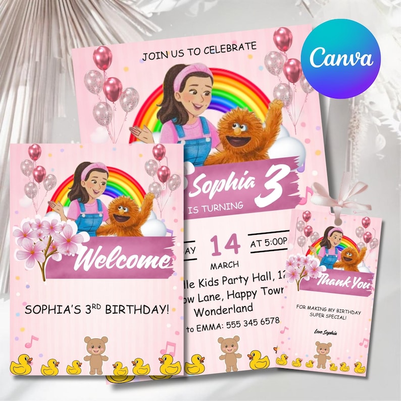 Ms Rachel Birthday Party Bundle | Editable Invitation, Cake Topper ...