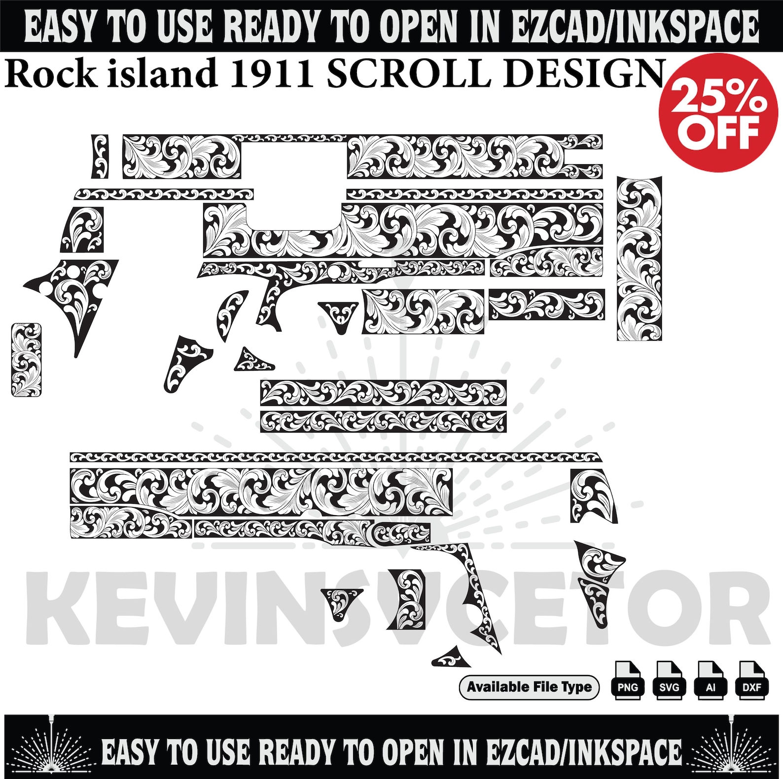 Rock Island 1911 SCROLL DESIGN SVG: Laser Cut/engrave Files - Etsy