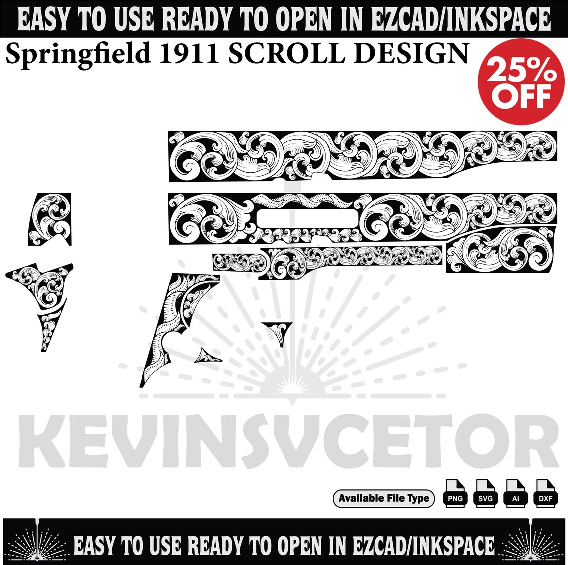 Springfield_1911 SCROLL DESIGN SVG: Laser Cut/engrave Files - Etsy