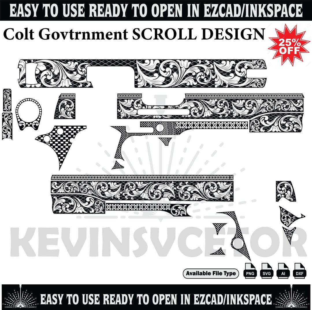 Colt Govtrnment SCROLL DESIGN SVG: Laser Cut/engrave Files - Etsy