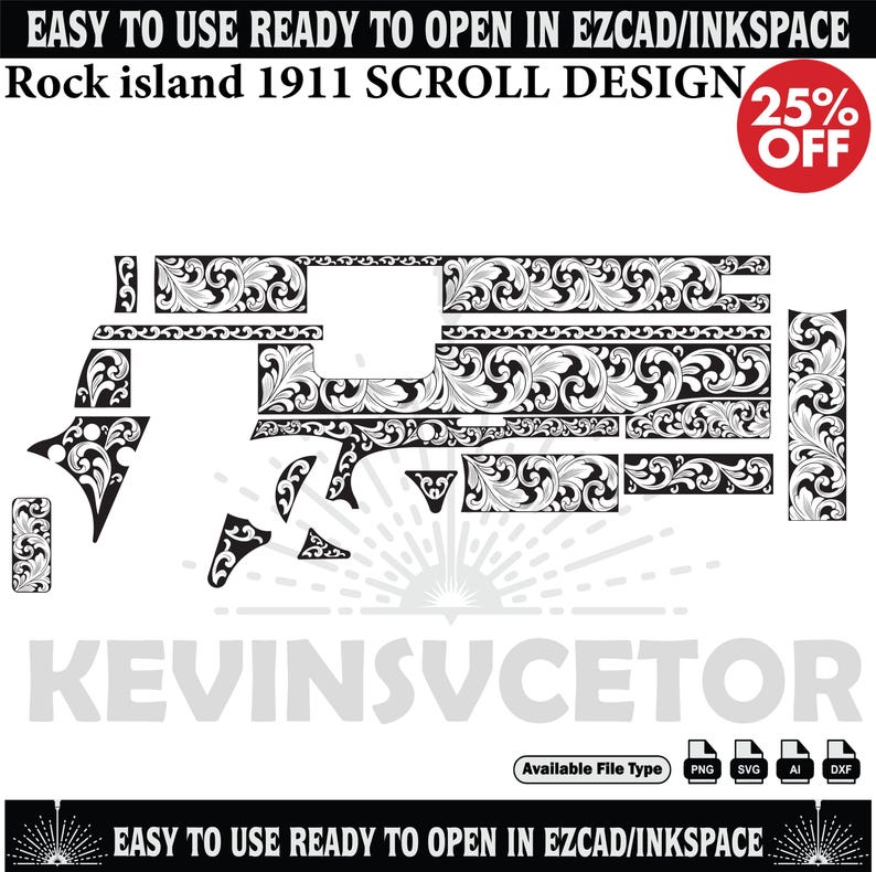 Rock Island 1911 SCROLL DESIGN SVG: Laser Cut/engrave Files - Etsy