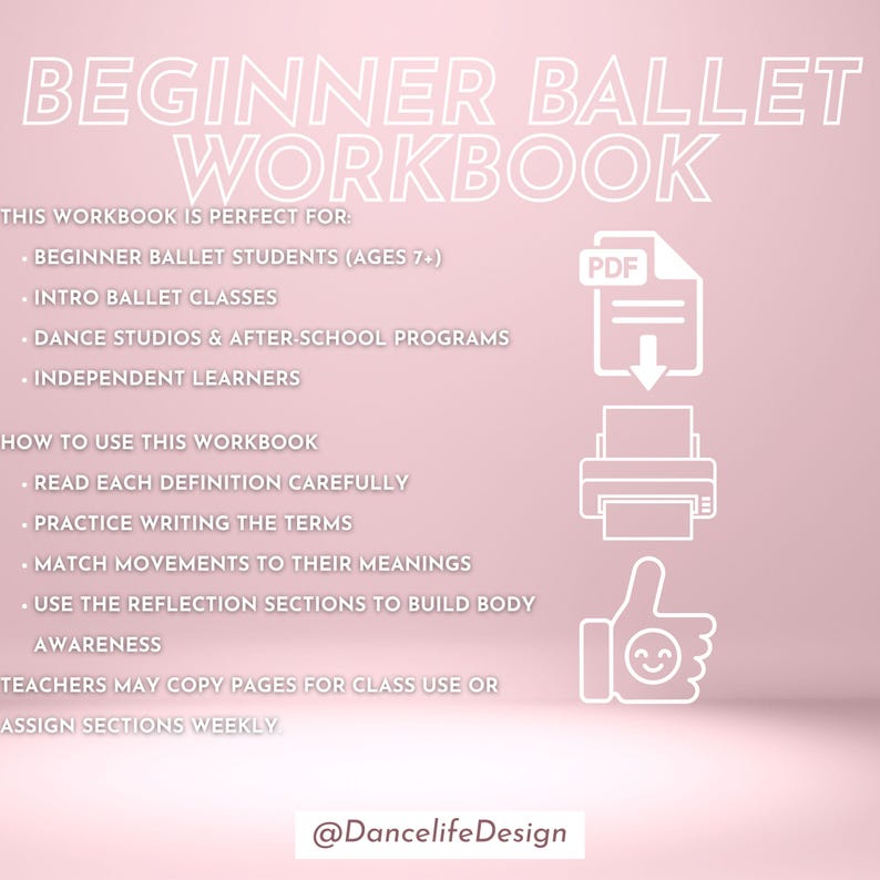 Level 1 Ballet Terminology Workbook | Beginner Ballet Worksheets ...