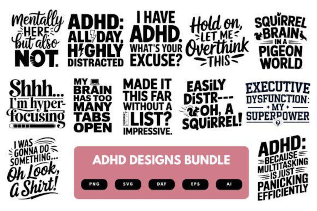 Funny ADHD SVG Design Bundle, Sarcastic Quotes (digital Download) - Etsy