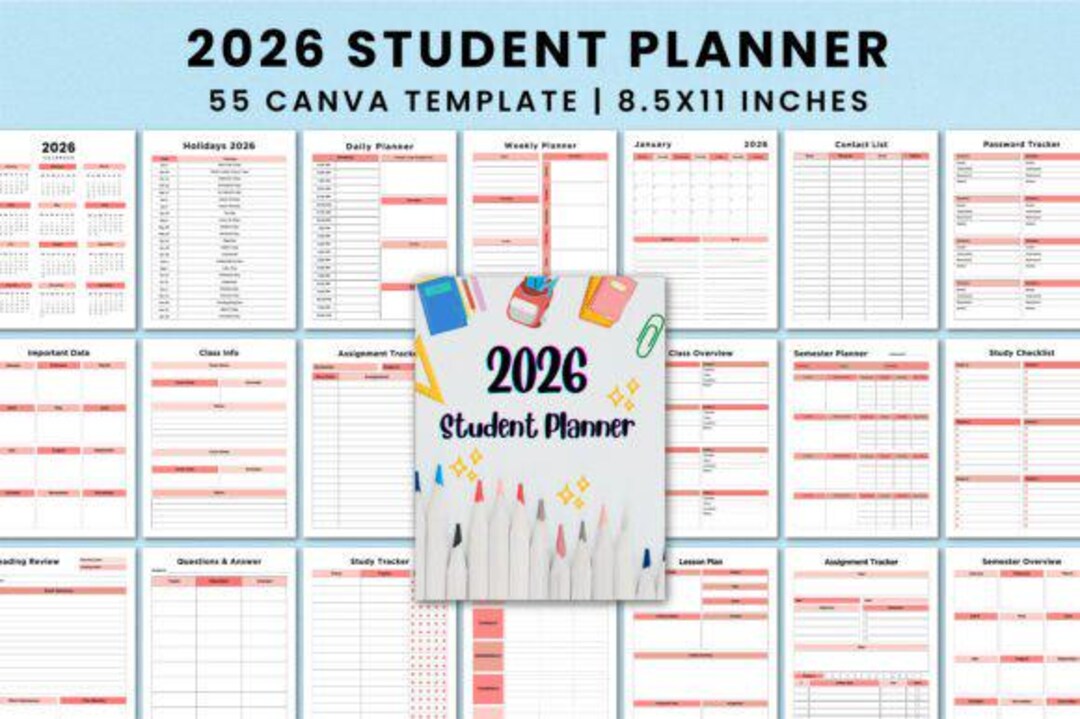 2026 Student Planner | Printable Academic Planner | Study, Homework ...